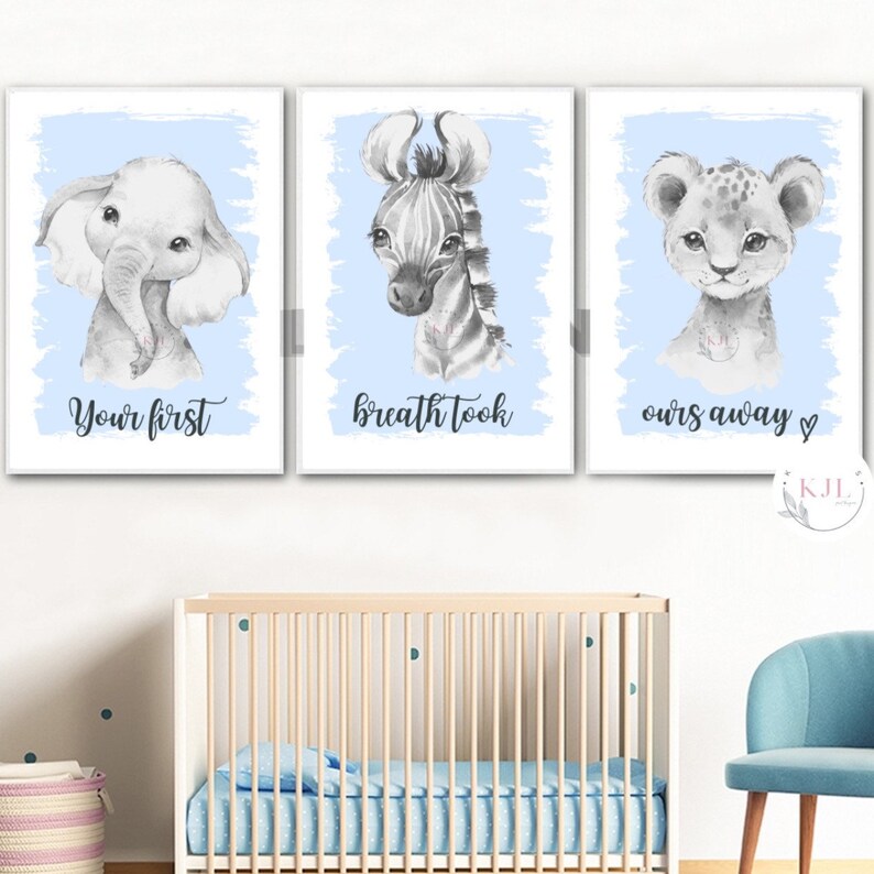 Safari Animals Nursery Prints: Blue Baby Boy Decor (set of 3) - Etsy