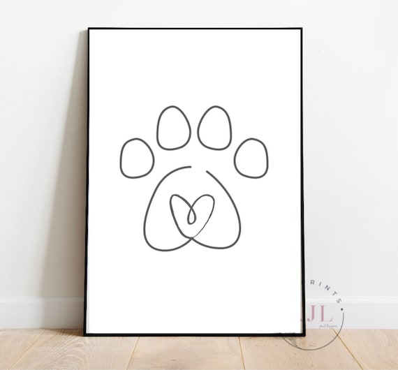 Dog Paw Print Line Art Wall Print - Etsy