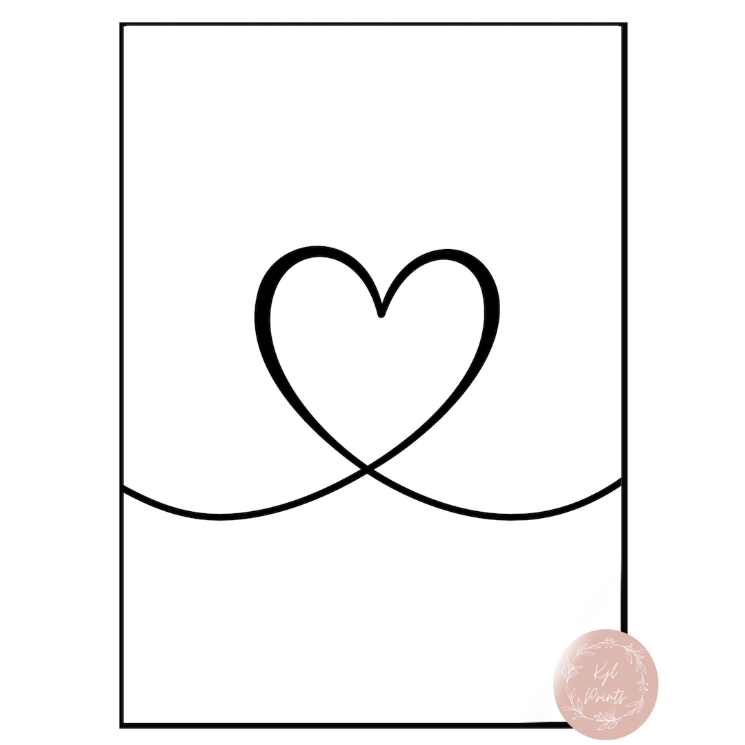 Line Art Drawing Heart Love Heart Wall Print - Etsy