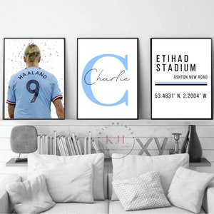 Set of Three Personalised Manchester Wall Prints | Haaland | Football ...