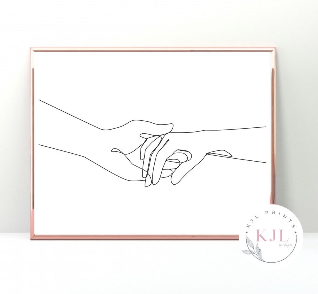 Holding Hands Line Drawing Line Art Print, Love, Couple, Hands ...