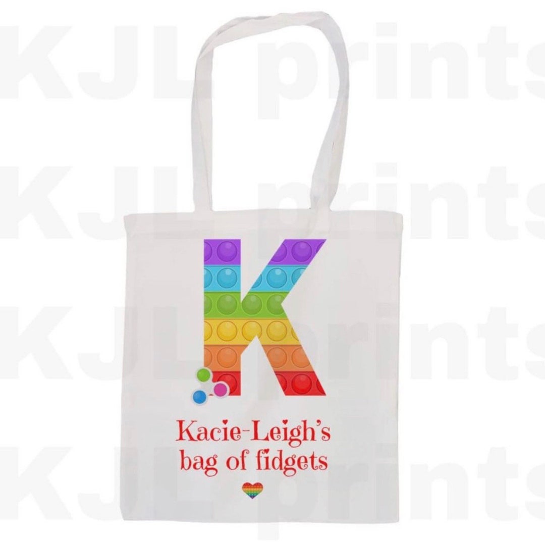 Personalised Rainbow Fidget Poppet Tote Bag , Sensory Toy, Fidget Bag ...