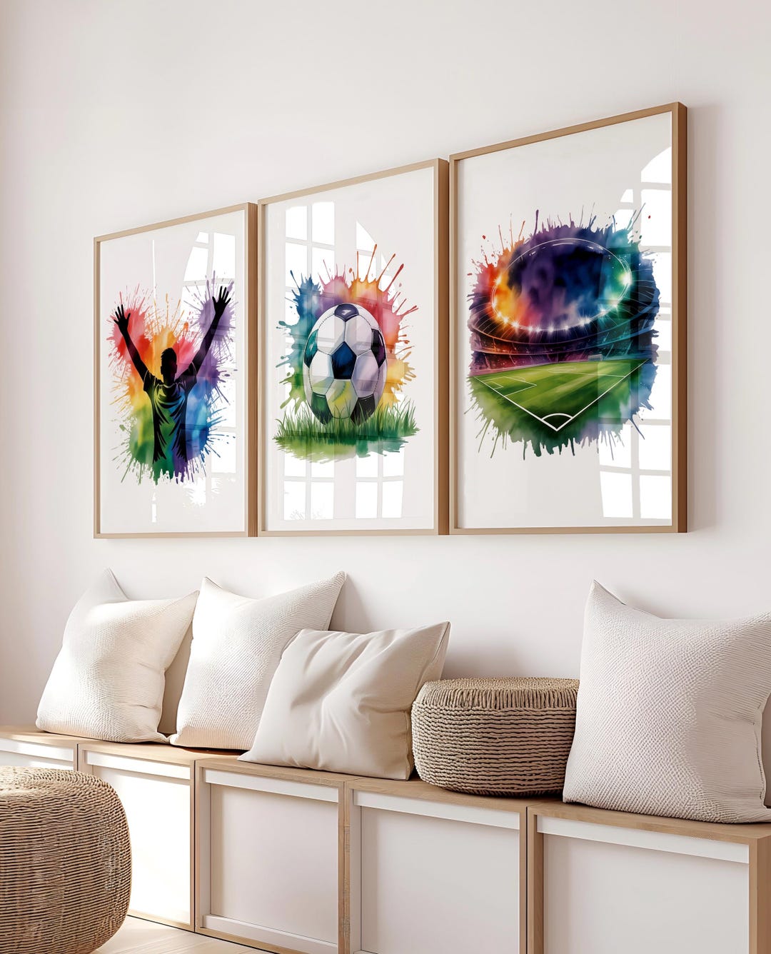 Set of Three Colourful Football Wall Prints | Football Prints ...