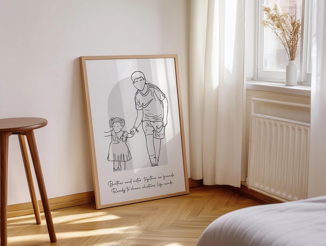 Custom Minimalist Brother and Sister Line Drawing Print | Personalised ...