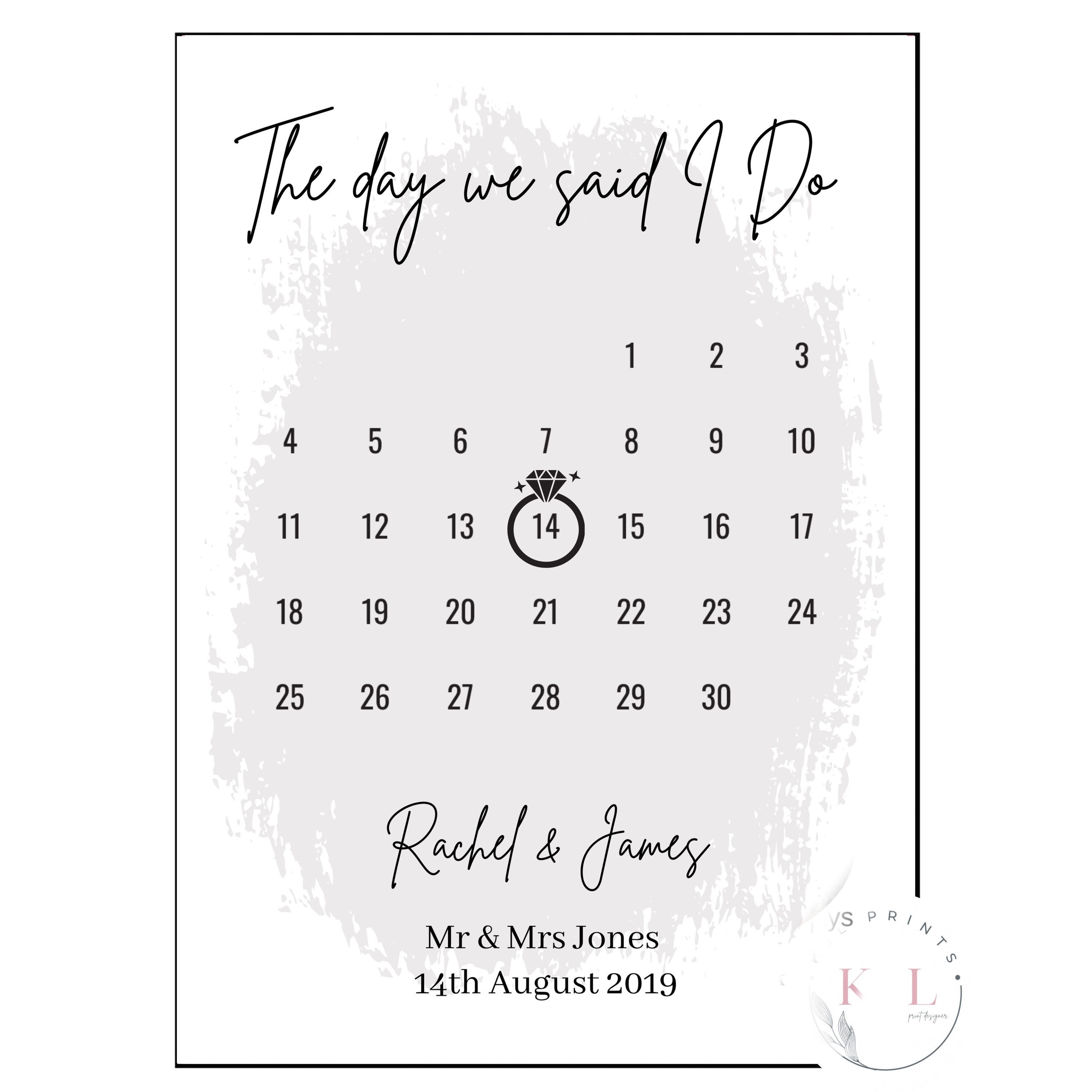 The Day We Said I Do Personalised Wall Print , Wedding Gift, Wedding ...