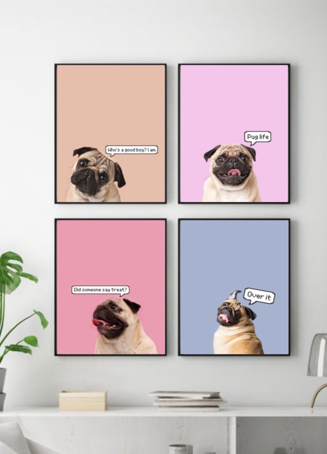 Set of 4 Funny Pug Wall Prints Dog Print Dog Mum Funny - Etsy