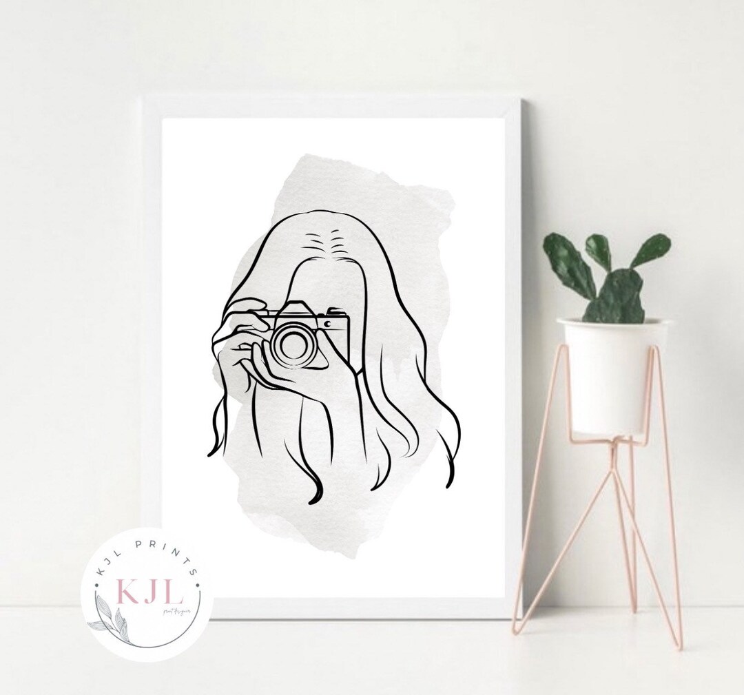 Female Photgrapher Line Art Print , Line Drawing , Grey Prints , Home ...