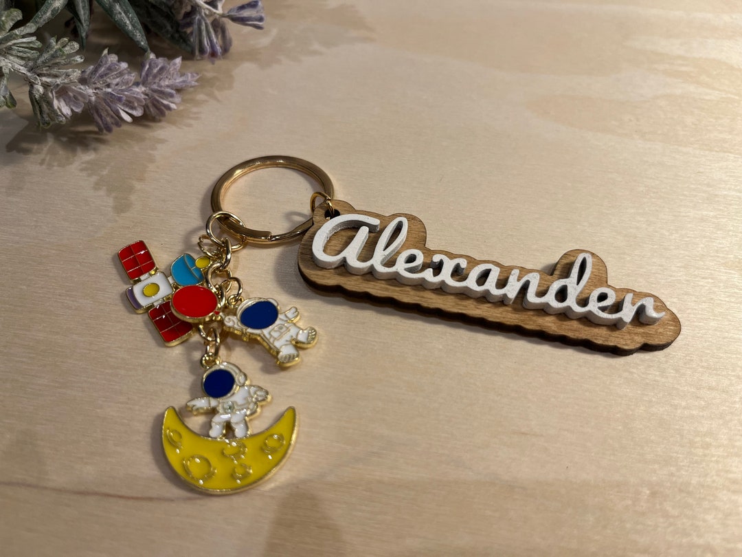 Personalised Astronaut Keyring, Back to School Name Tag, Rocketship ...