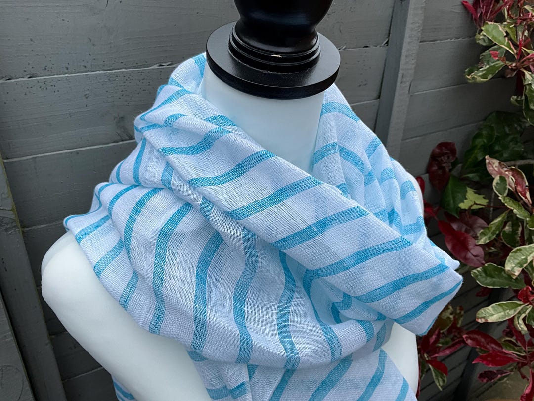 Pure Linen Azure Blue Stripe in Super Soft Finish - Etsy