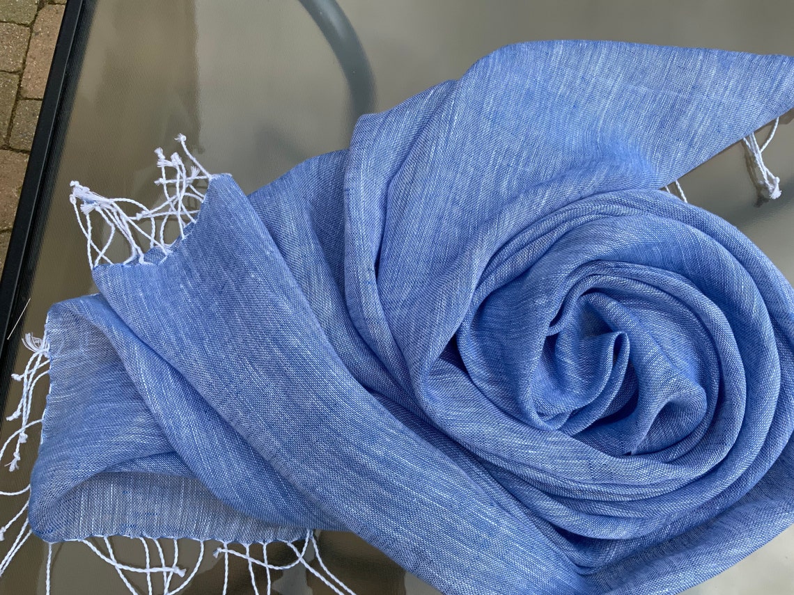 Cornflower Blue Chambray Pure Linen Scarf in Linen in Super Soft Touch ...