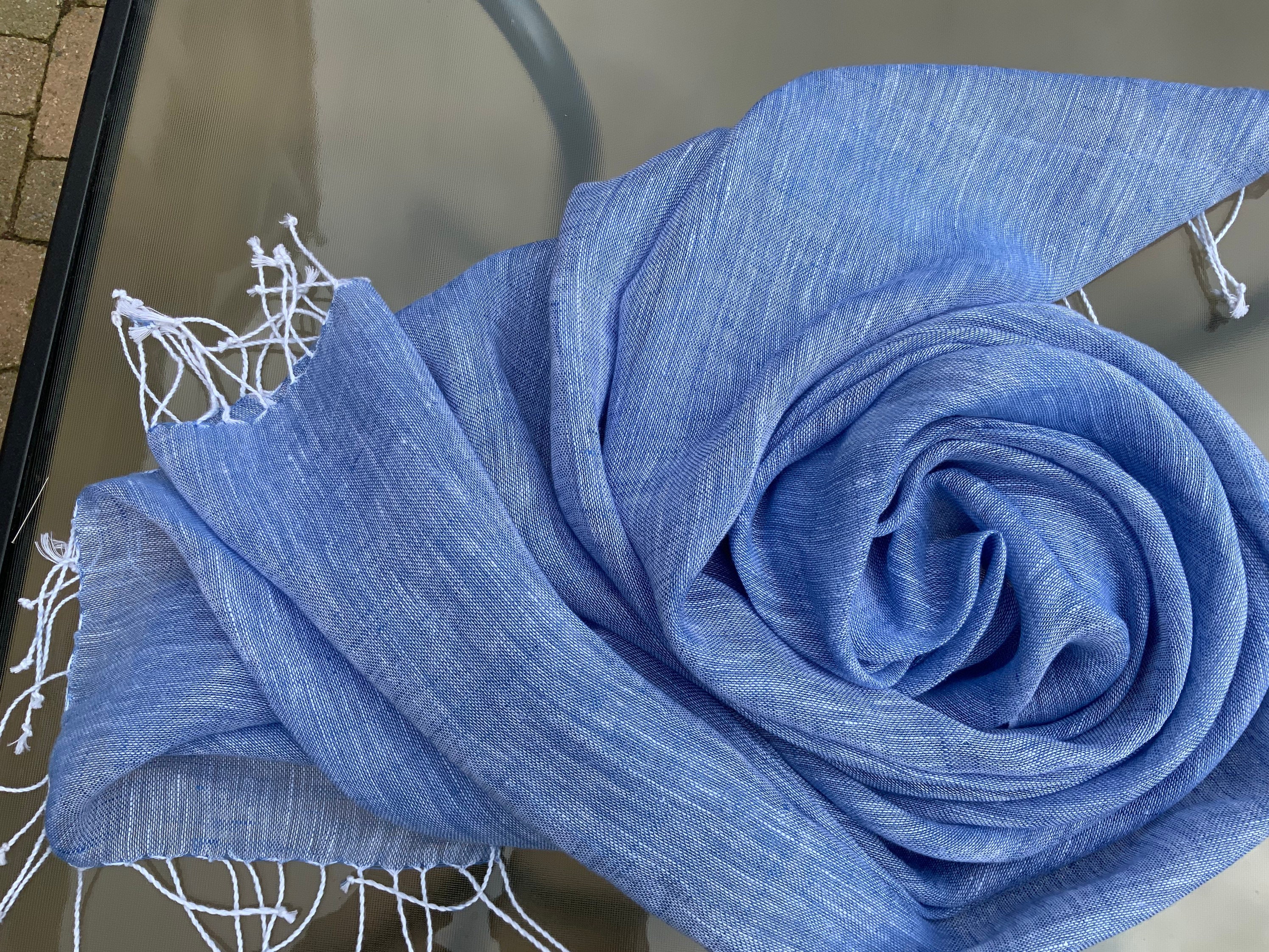 Cornflower Blue Chambray Pure Linen Scarf in Linen in Super Soft Touch ...
