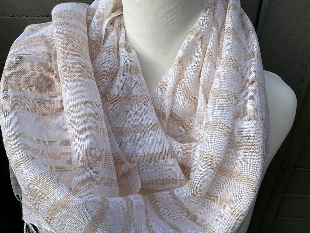 Sandstone Stripe Pure Linen Scarf in Super Soft Finish - Etsy