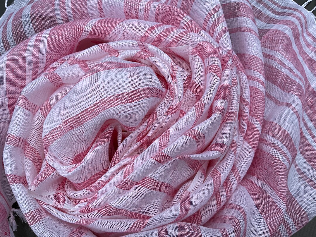 Coral Tree Pink Linen Weft Stripe Scarf in Soft Touch Finish - Etsy