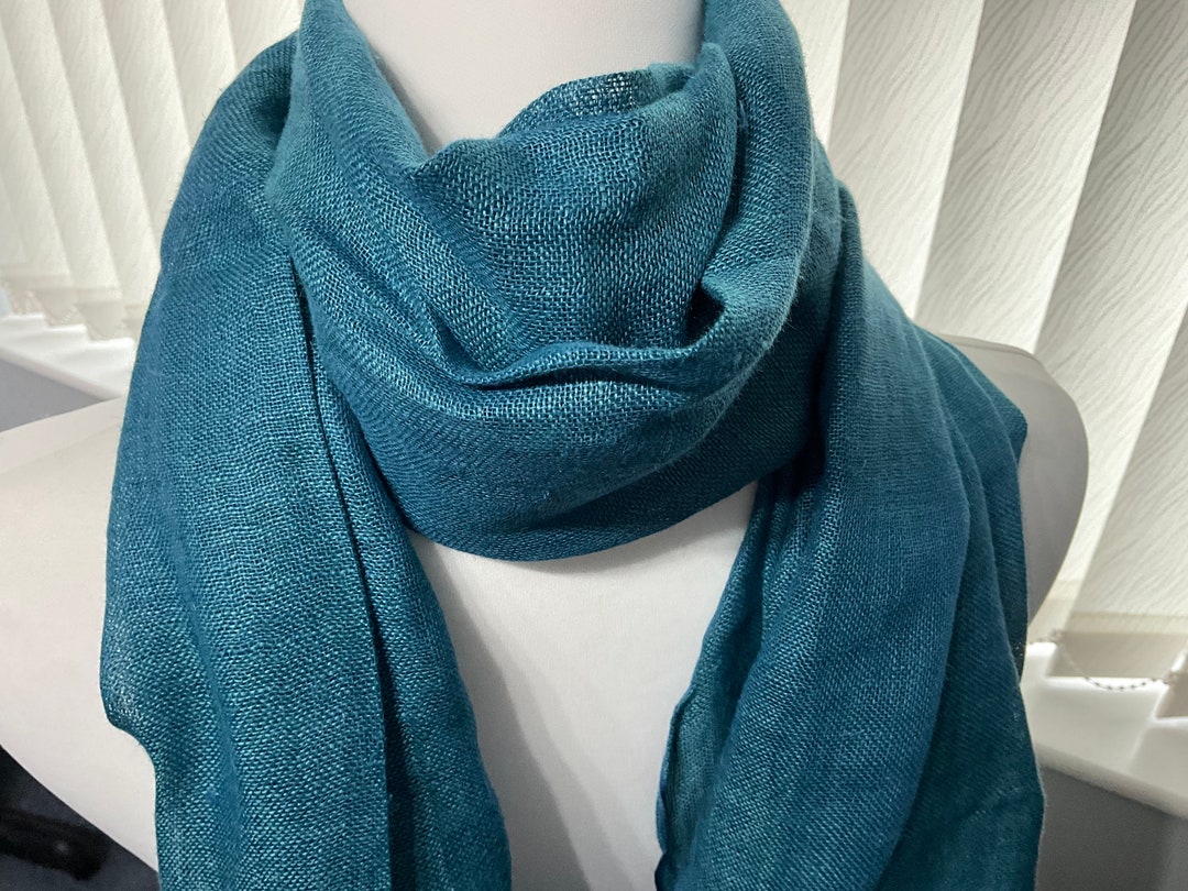 Java Blue Pure Linen Yarn Dye Solid Scarf in Super Soft Finish for ...
