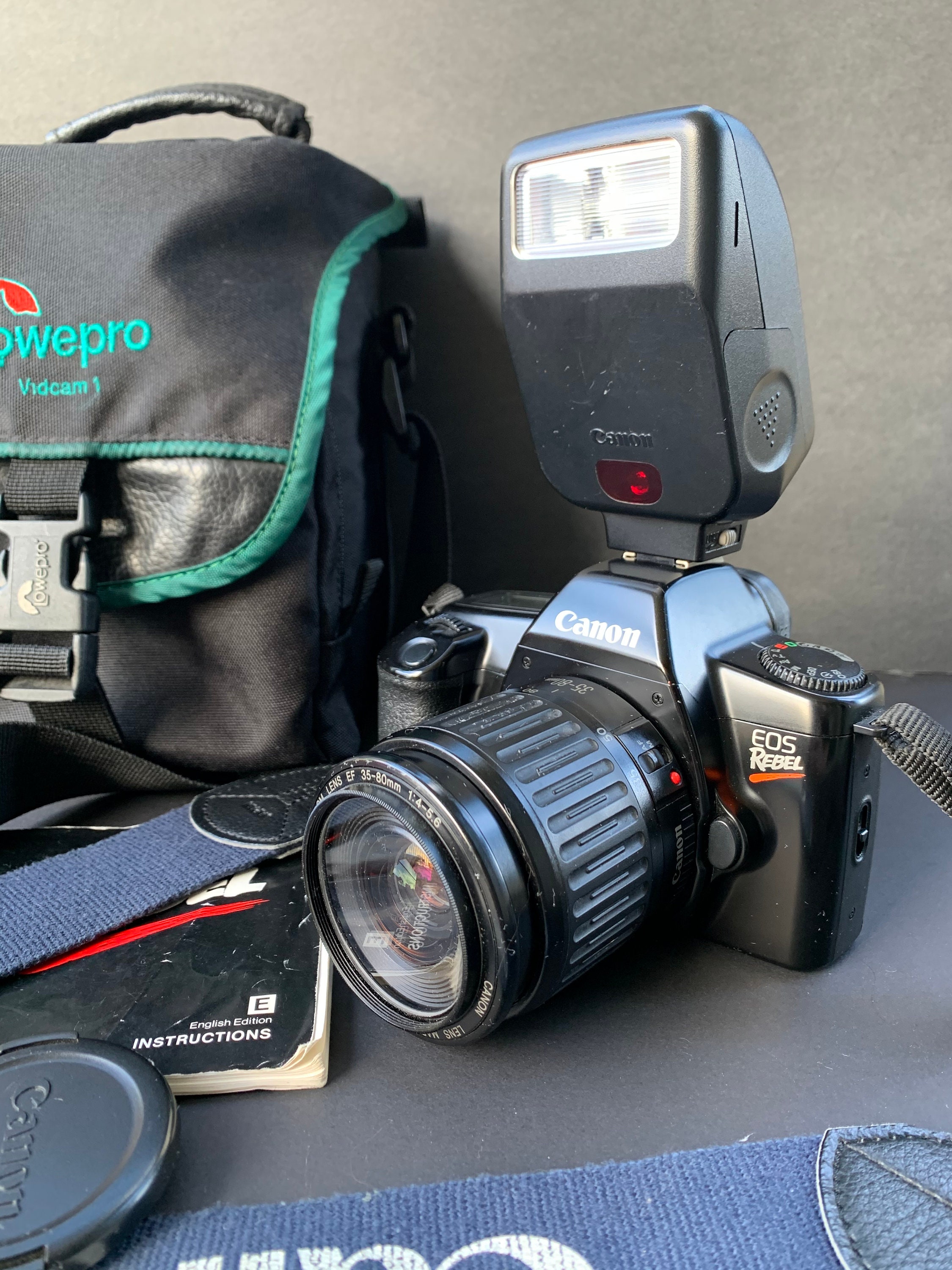 Vintage Canon Rebel 35mm Film Camera With Flash Attachment, Includes ...