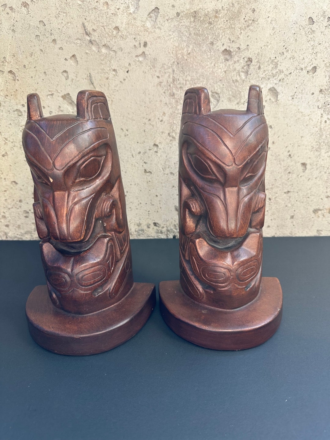 Vintage Indigenous Wooden Bookends, Handmade in Canada - Etsy