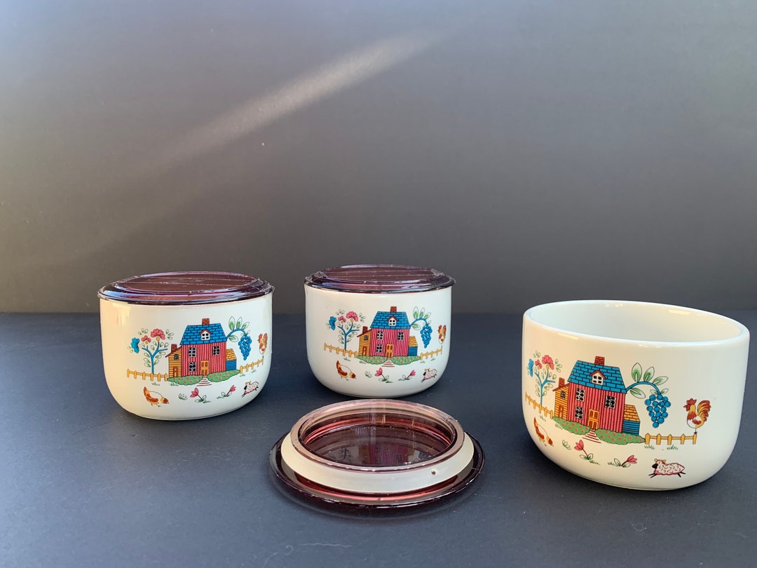 Vintage Set of 3 6oz (175ml) Farmhouse Cups With Lids - Etsy