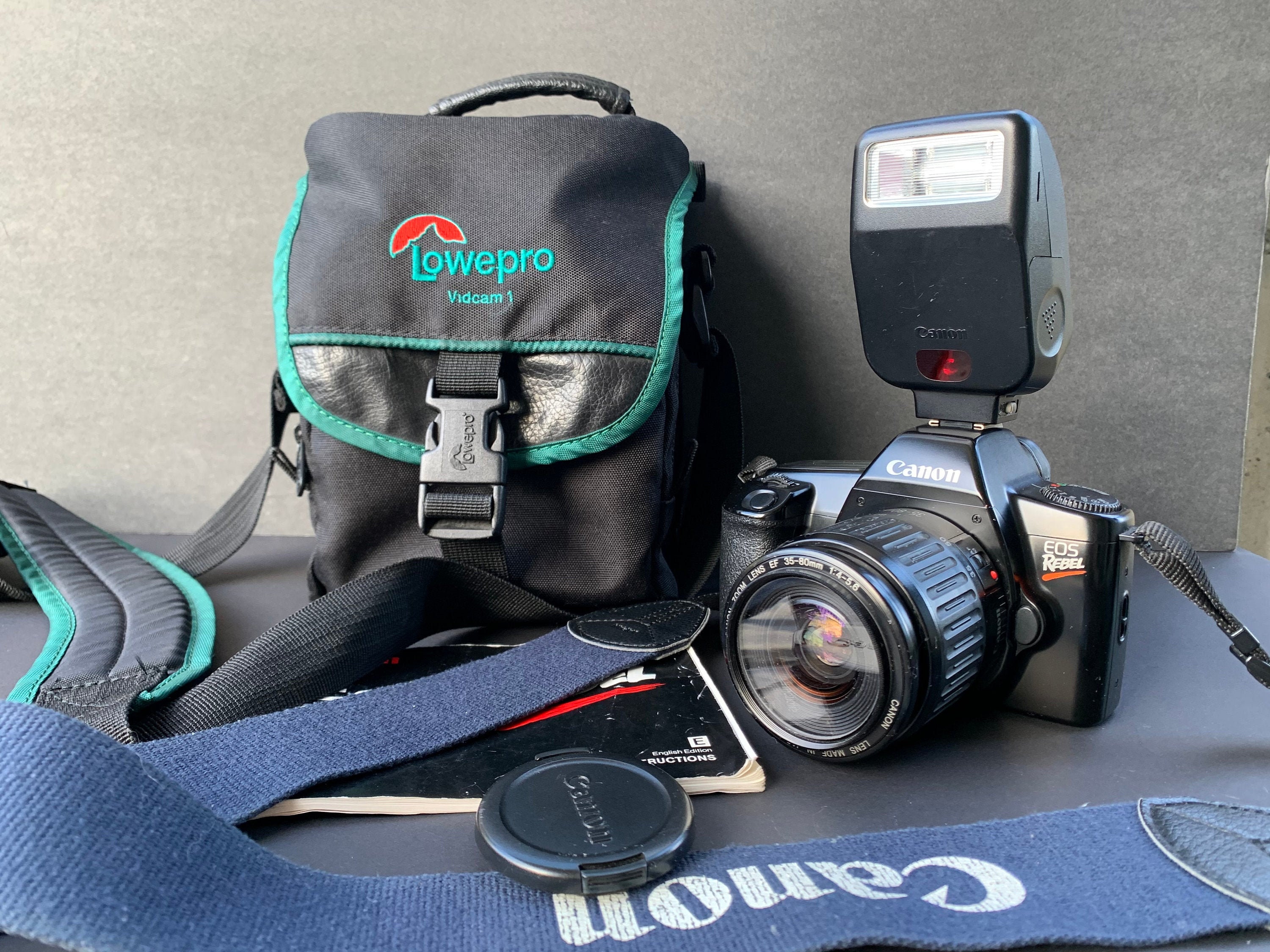 Vintage Canon Rebel 35mm Film Camera With Flash Attachment, Includes ...