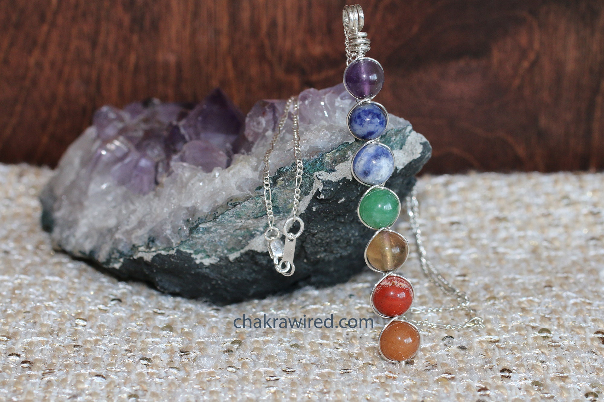 7 Chakra Pendant With Natural Crystal Gemstones on Sterling Silver Wire ...