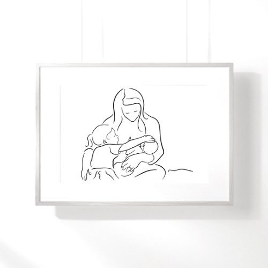 Breastfeeding Line Art/ Tandem Feeding Art/ Breastfeeding Print ...
