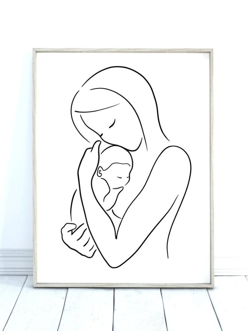 Motherhood Art Print/ Mom and Child Line Art/ New Mom Gift/ Family Line ...