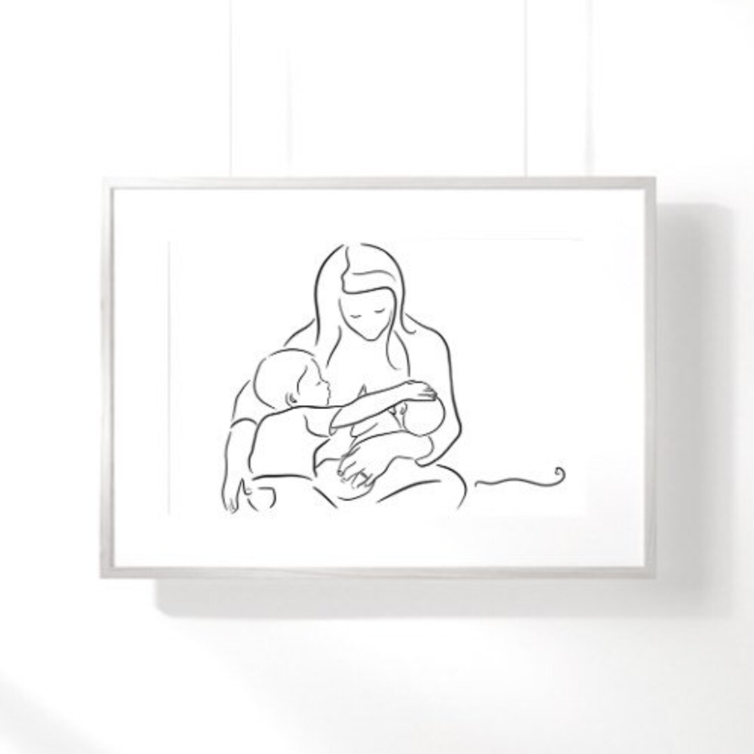 Breastfeeding Art/ Tandem Feeding Art/ Breastfeeding Print/ Motherhood ...