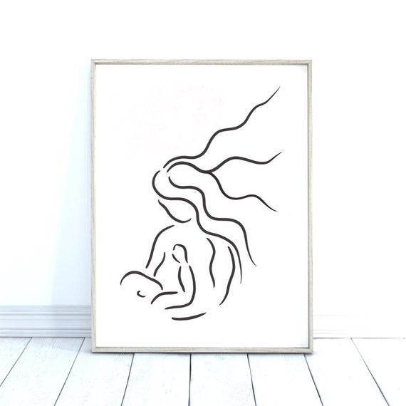 Breastfeeding Line Art/ Breastfeeding Print/ Motherhood Art/ - Etsy