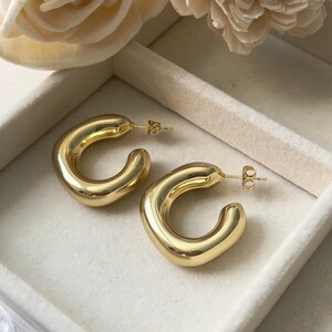 Gold Chunky Hoops, Thick Hoop Earrings, Chubby Hoops, Bold Gold Hoops ...