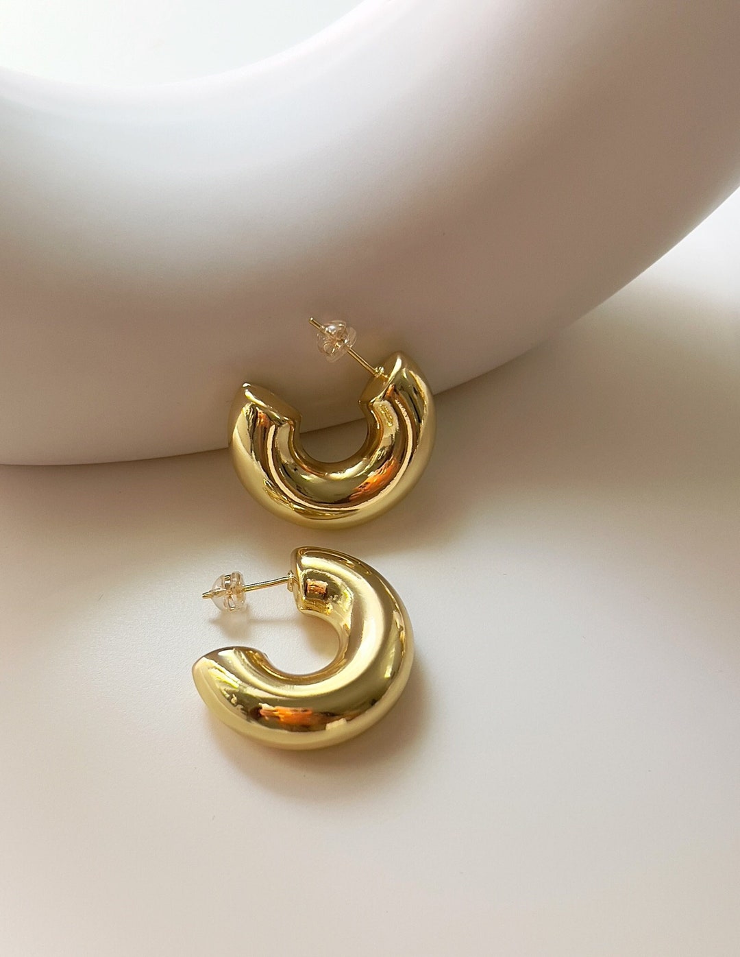 Gold Chunky Hoop Earrings, Thick Hoop Earrings, Open Hoop Earrings ...