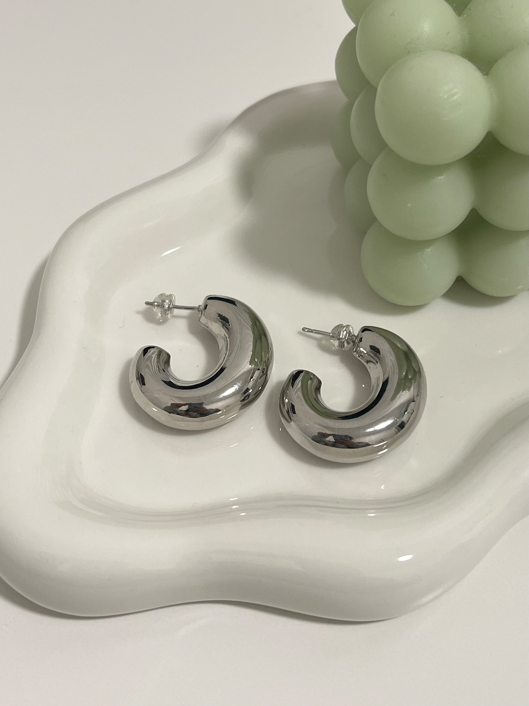 Silver Chunky Hoop Earrings, Thick Hoop Earrings, Open Hoop Earrings ...