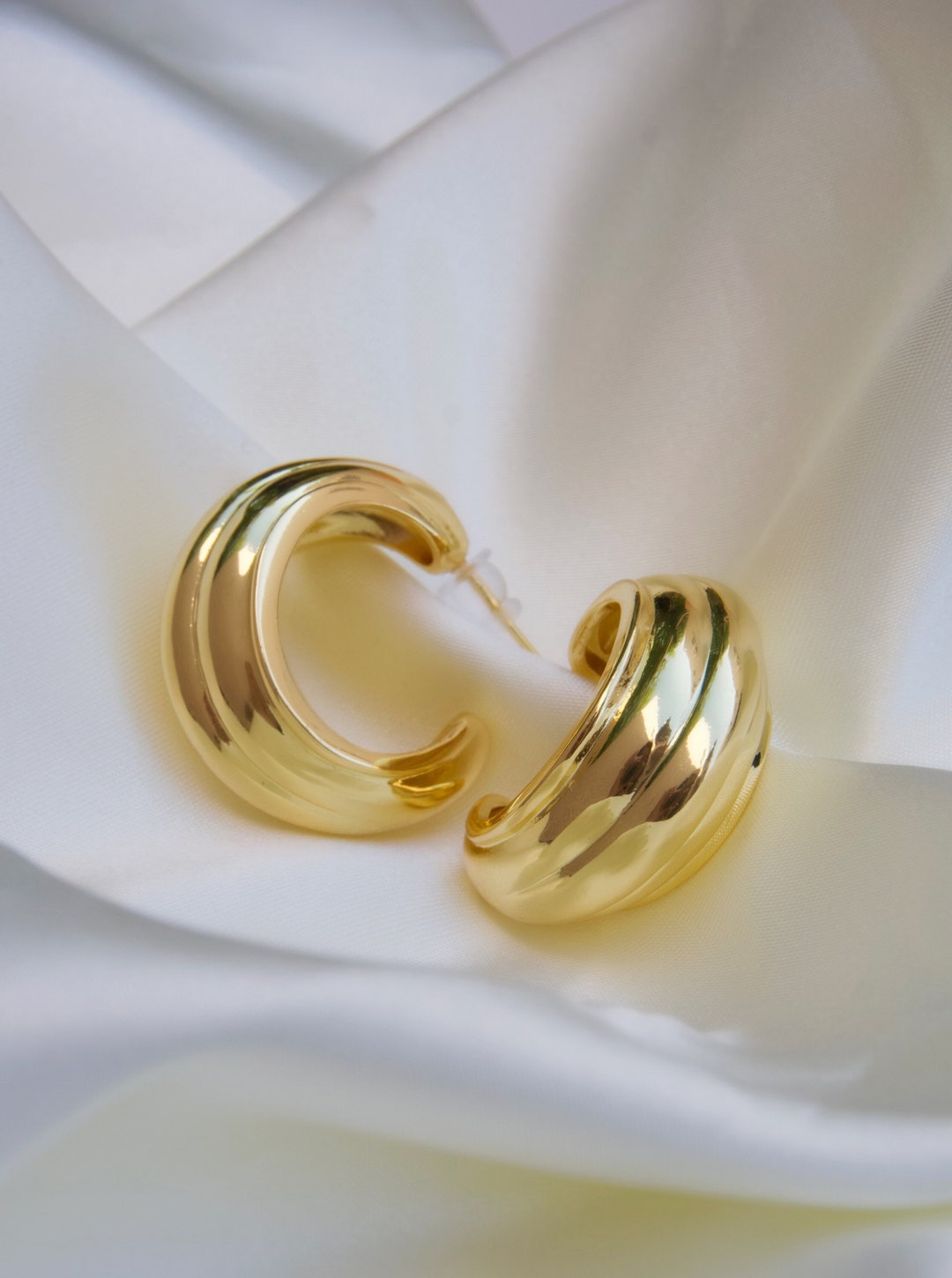 Gold Thick Hoop Earrings, Chunky Gold Hoop, Kylie Earrings, Large Hoops ...