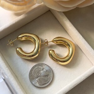 Gold Chunky Hoops, Thick Hoop Earrings, Chubby Hoops, Bold Gold Hoops ...