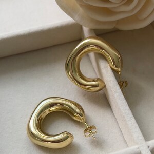Gold Chunky Hoops, Thick Hoop Earrings, Chubby Hoops, Bold Gold Hoops ...
