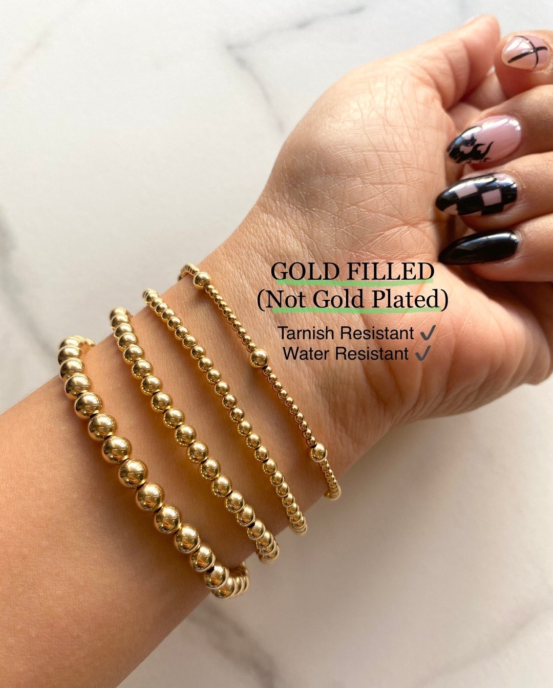 14k Gold Filled Beaded Bracelet, Gold Ball Bracelets, Gold Bracelet Set ...