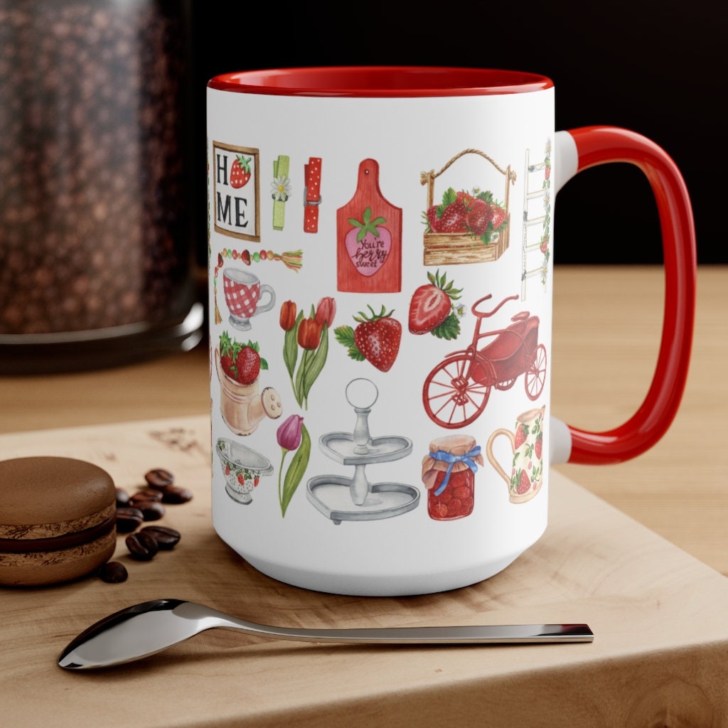 Strawberry-themed Cottage Core Coffee/tea Mug Strawberry Mug - Etsy