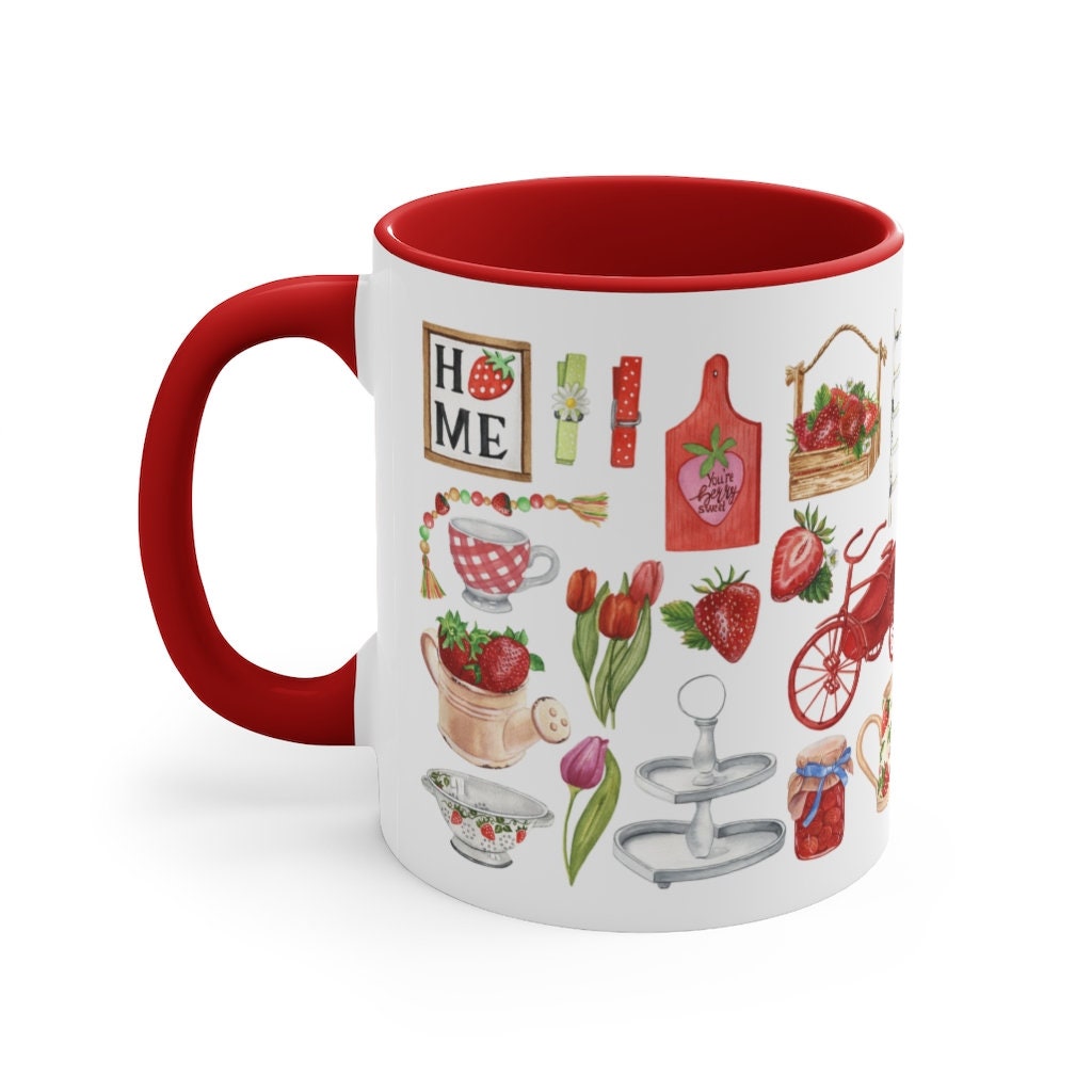 Strawberry-themed Cottage Core Coffee/tea Mug Strawberry Mug - Etsy