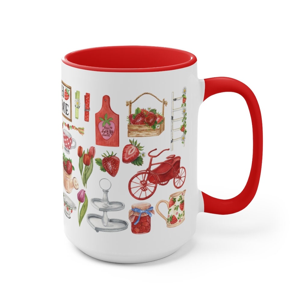 Strawberry-themed Cottage Core Coffee/tea Mug Strawberry Mug - Etsy