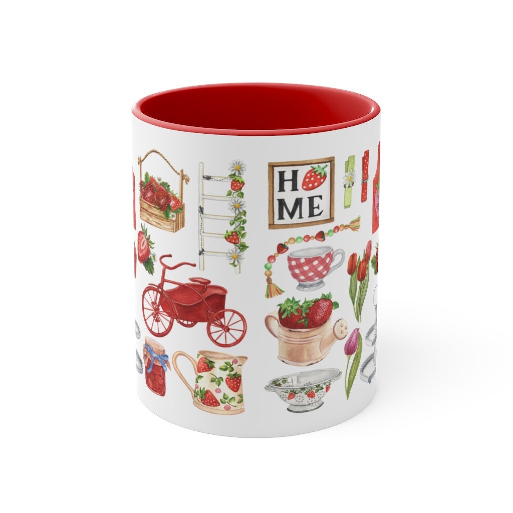 Strawberry-themed Cottage Core Coffee/tea Mug Strawberry Mug - Etsy