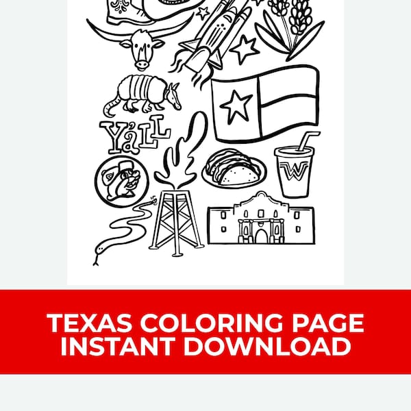 Texas Coloring - Etsy