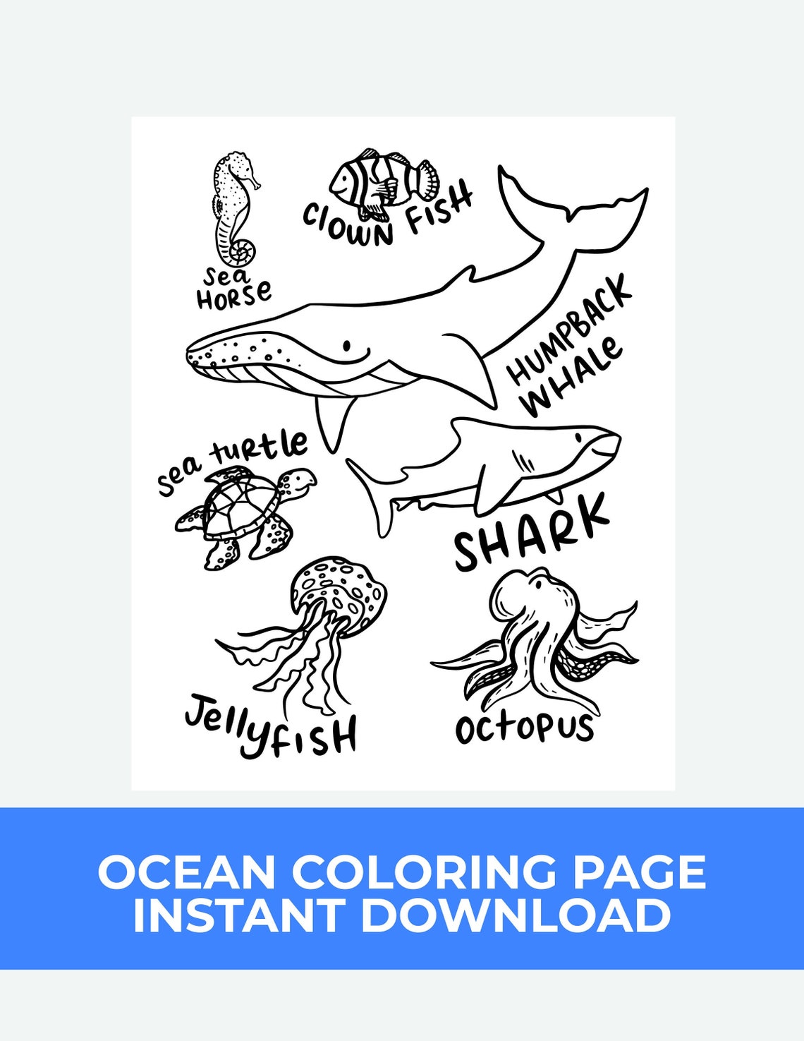 Ocean Animals Coloring Page, Preschool Activity, Toddler Coloring Page ...