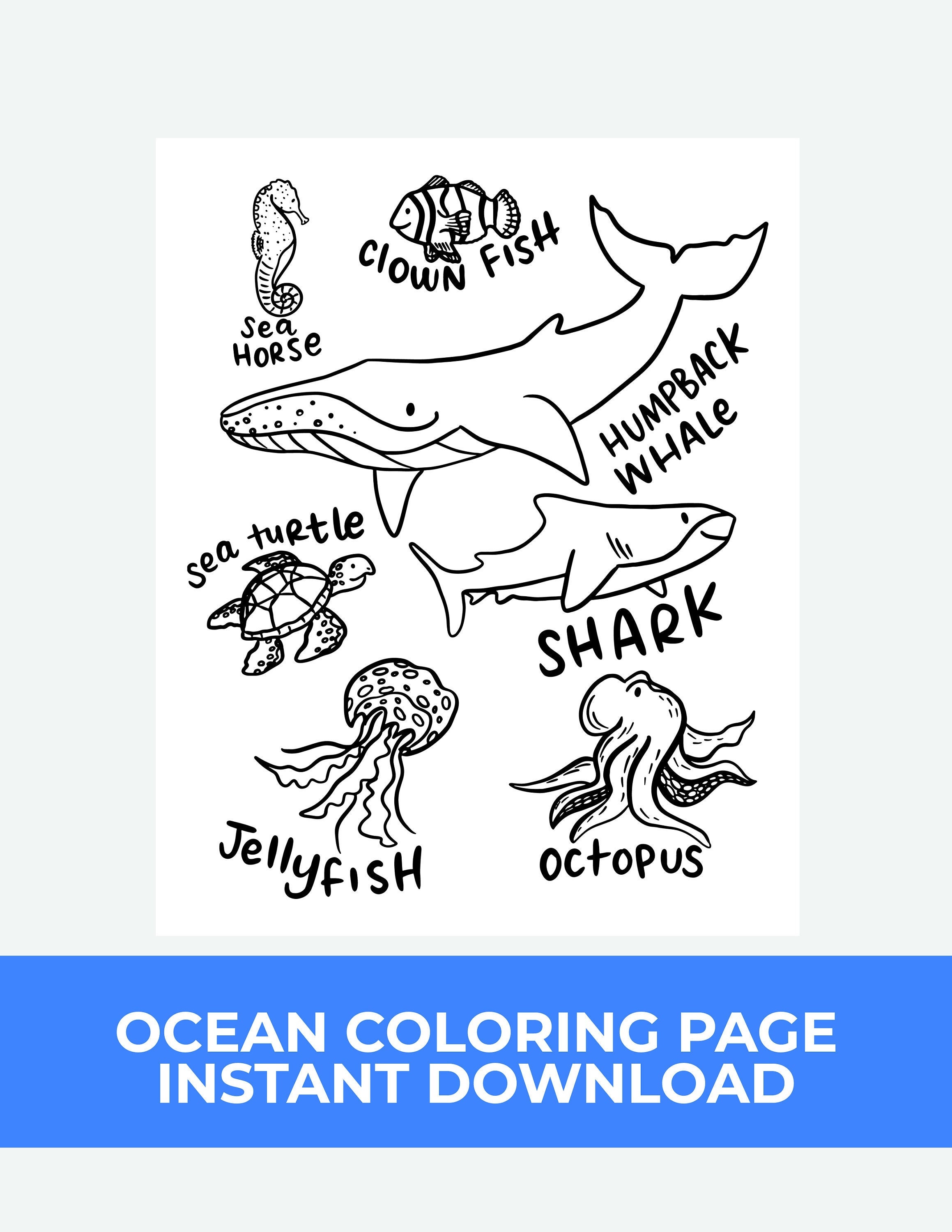 Ocean Animals Coloring Page, Preschool Activity, Toddler Coloring Page ...