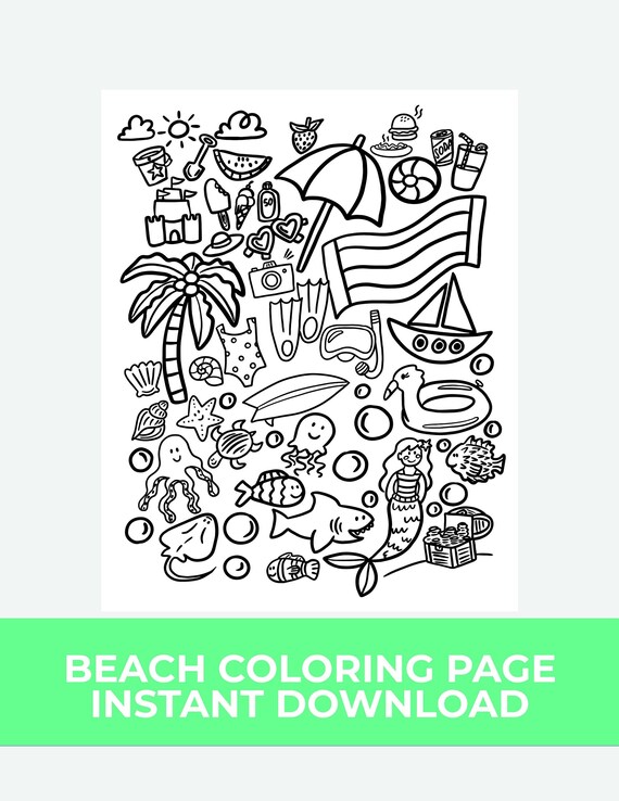Beach Coloring Page Beach Activity Beach Travel Fun Beach - Etsy