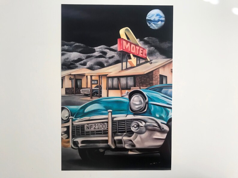 Motel Photorealistic Oil Painting Original Art Print Wall - Etsy Denmark