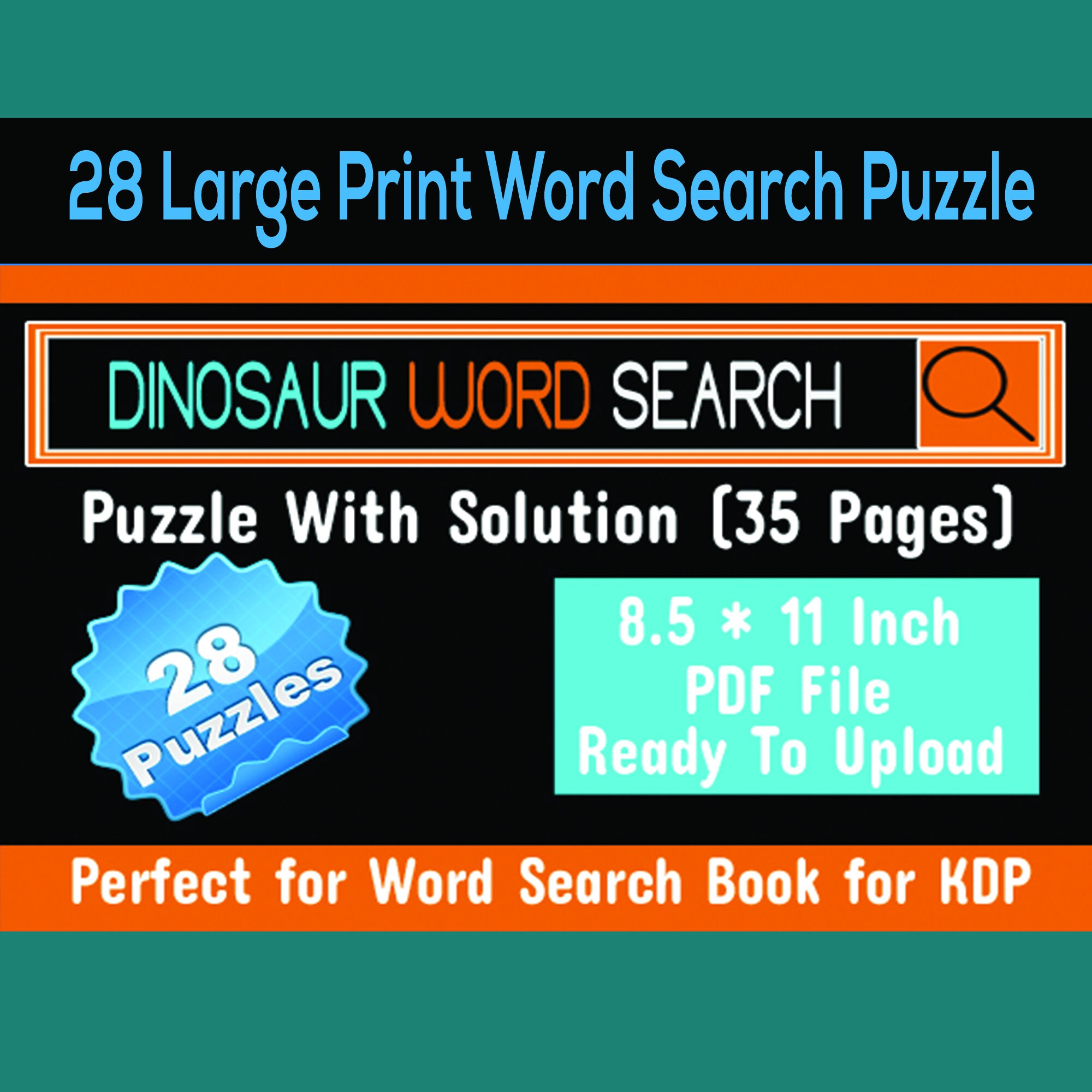 28 Large Print Dinosaur Word Search Puzzles for Kids, Seniors & Adults ...