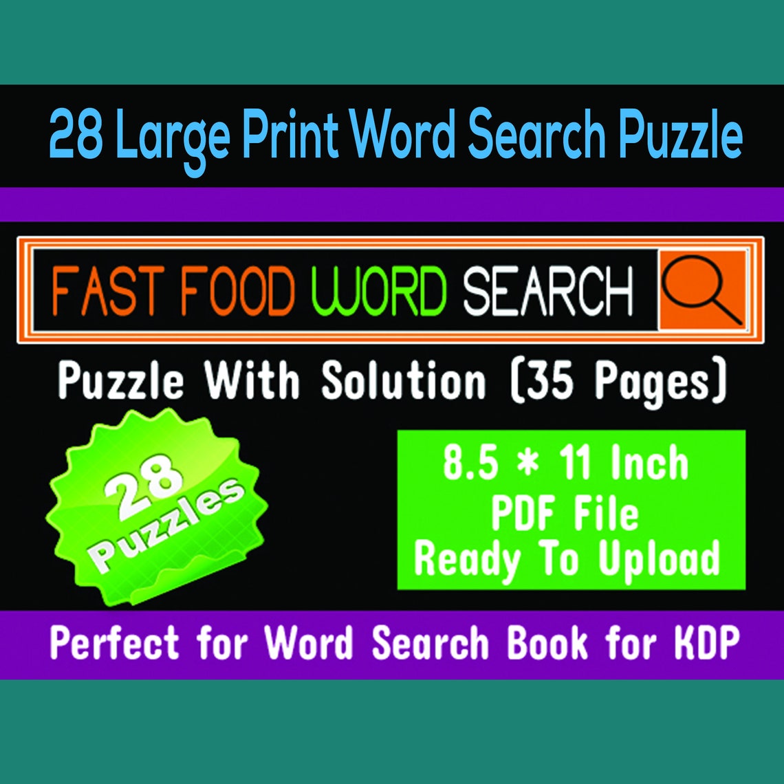 28 Large Print Fast Food Word Search Puzzles for Kids, Seniors & Adults ...