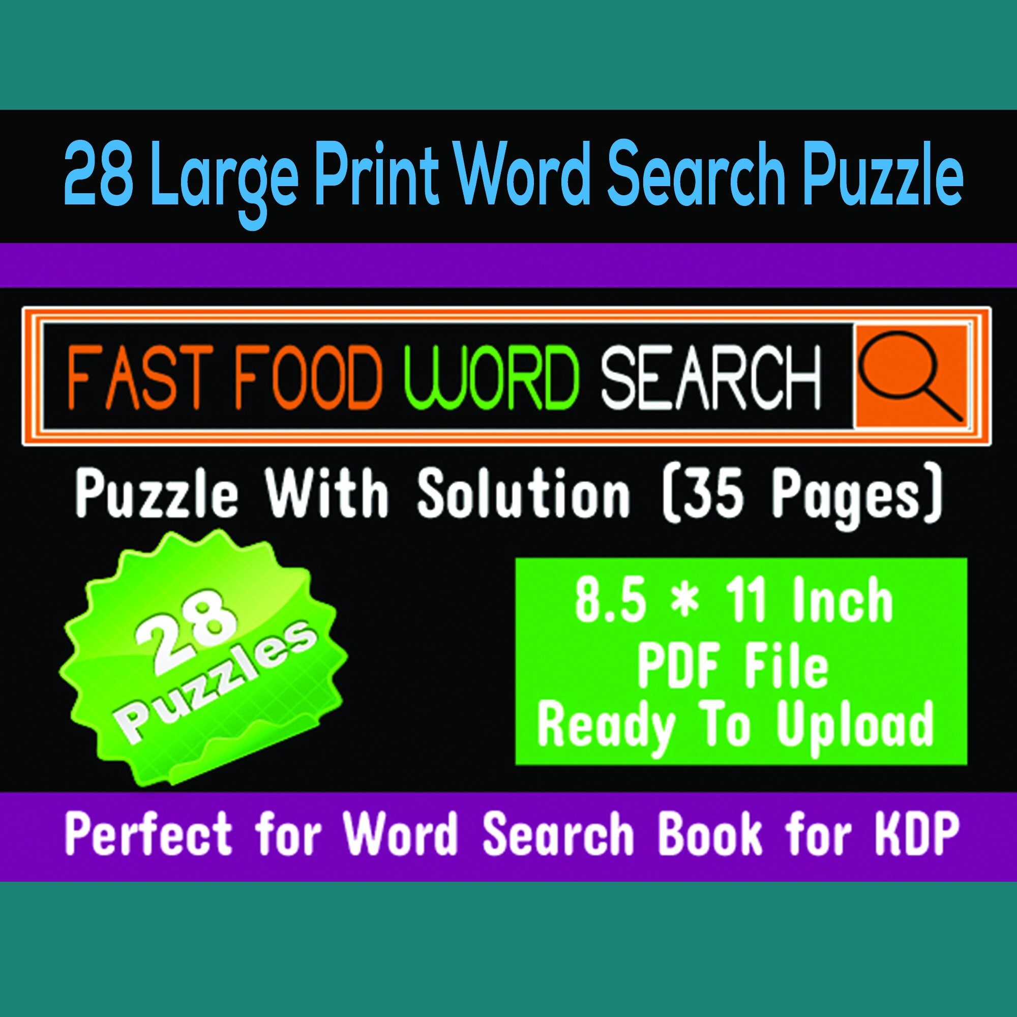 28 Large Print Fast Food Word Search Puzzles for Kids, Seniors & Adults ...
