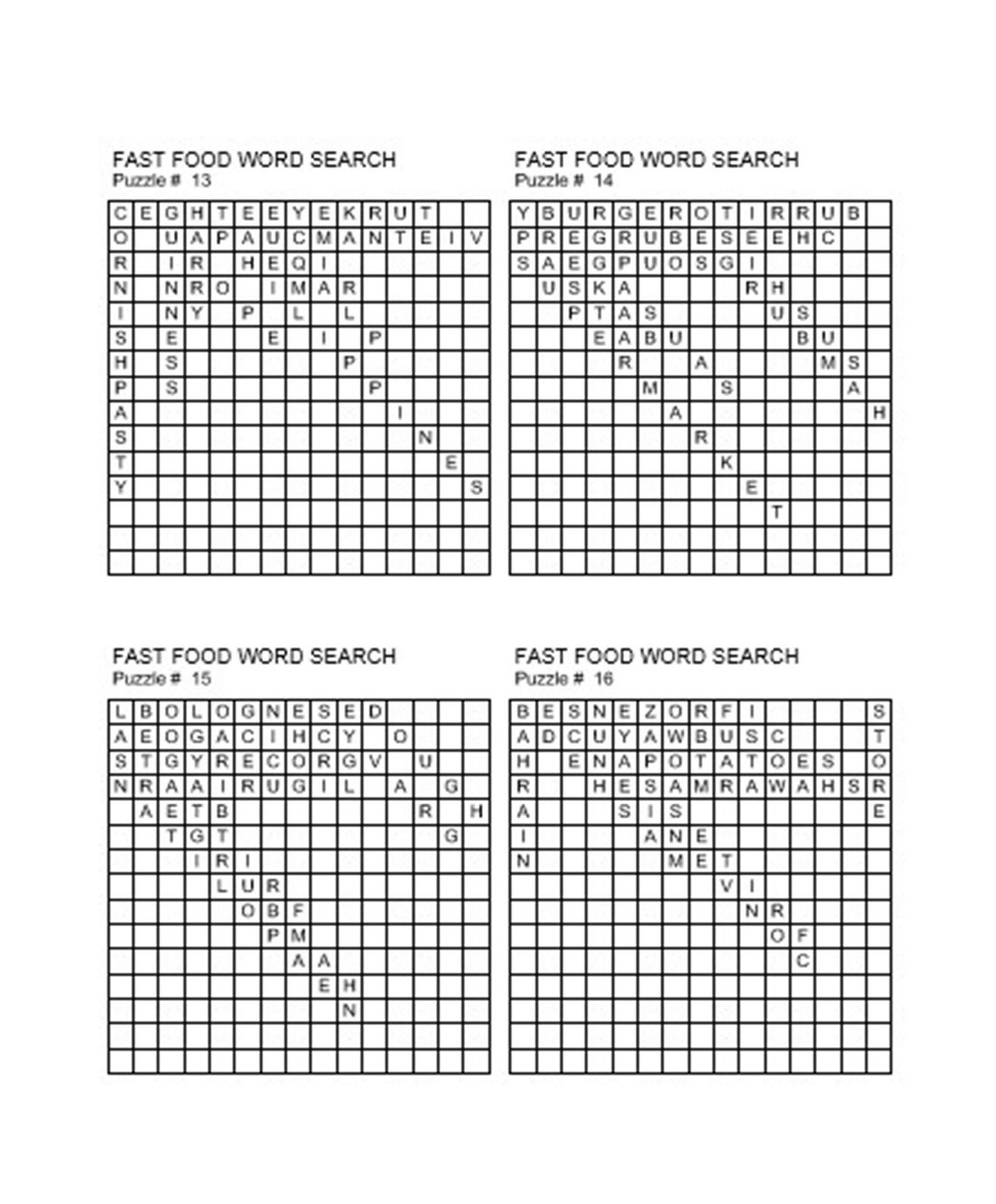 28 Large Print Fast Food Word Search Puzzles for Kids, Seniors & Adults ...