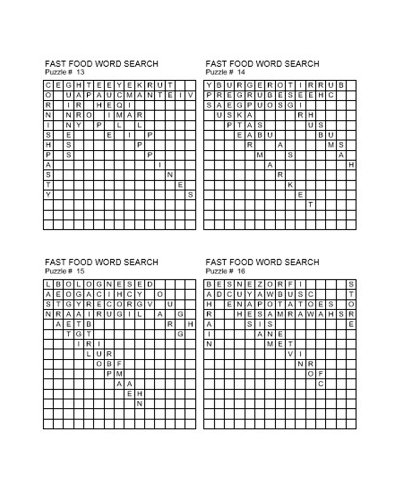 28 Large Print Fast Food Word Search Puzzles for Kids, Seniors & Adults ...