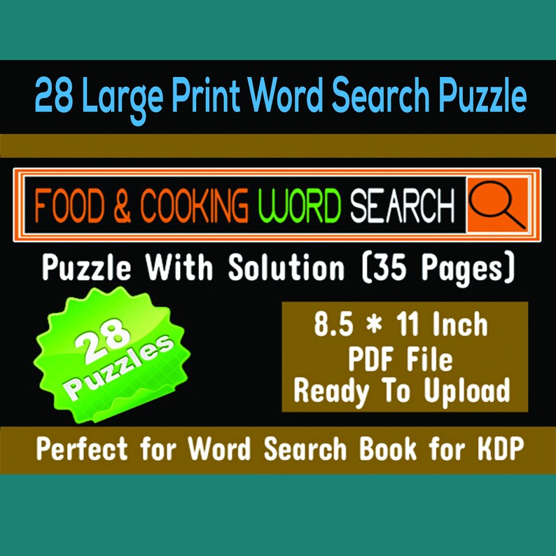 28 Large Print Food and Cooking Word Search Puzzles for Kids, Seniors ...