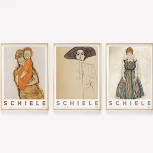 Egon Schiele Set of 3 | Exhibition Posters | Gallery Wall Art Set ...